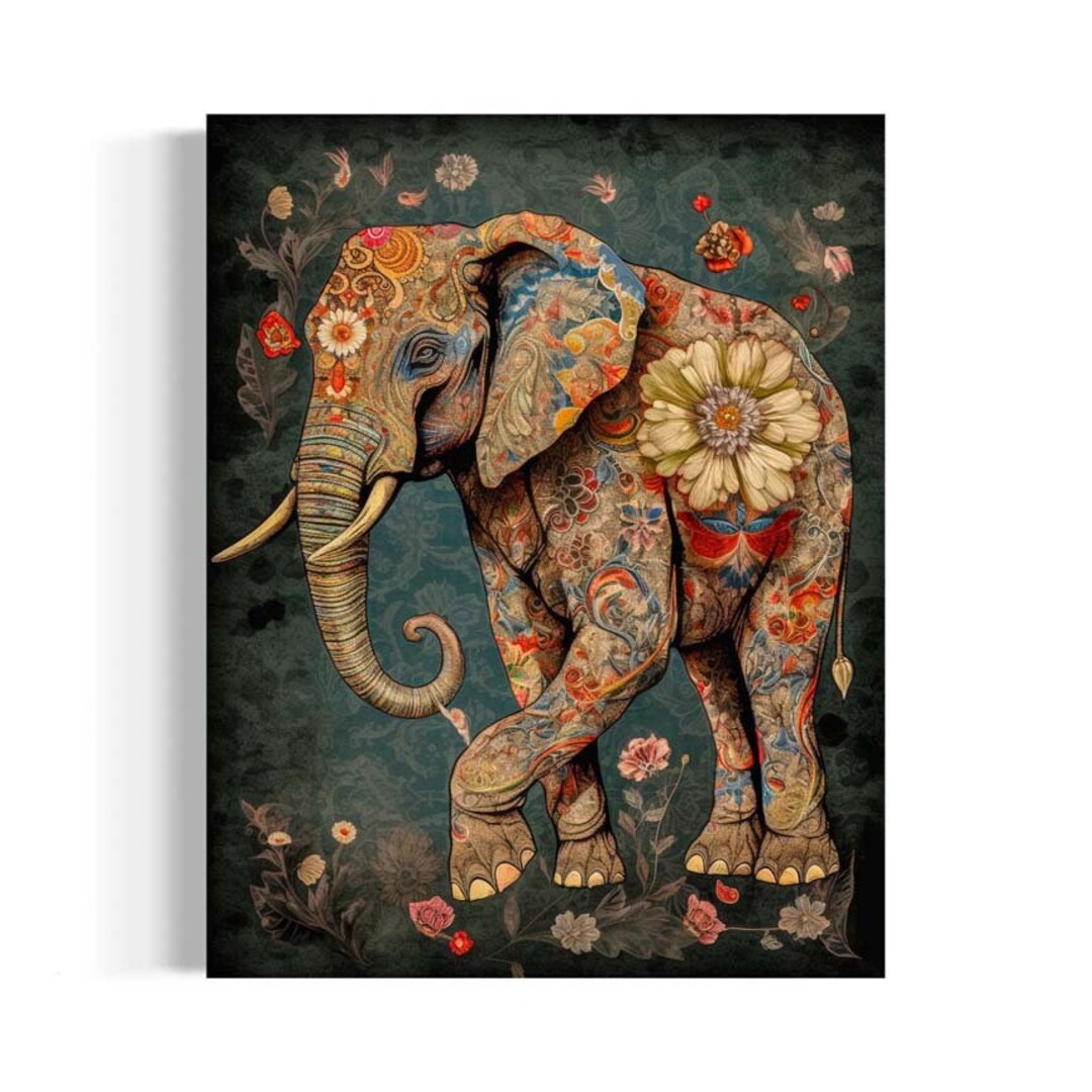 Elephant Wall Decor Elephant Folk Art Print Animal Tapestry - Etsy