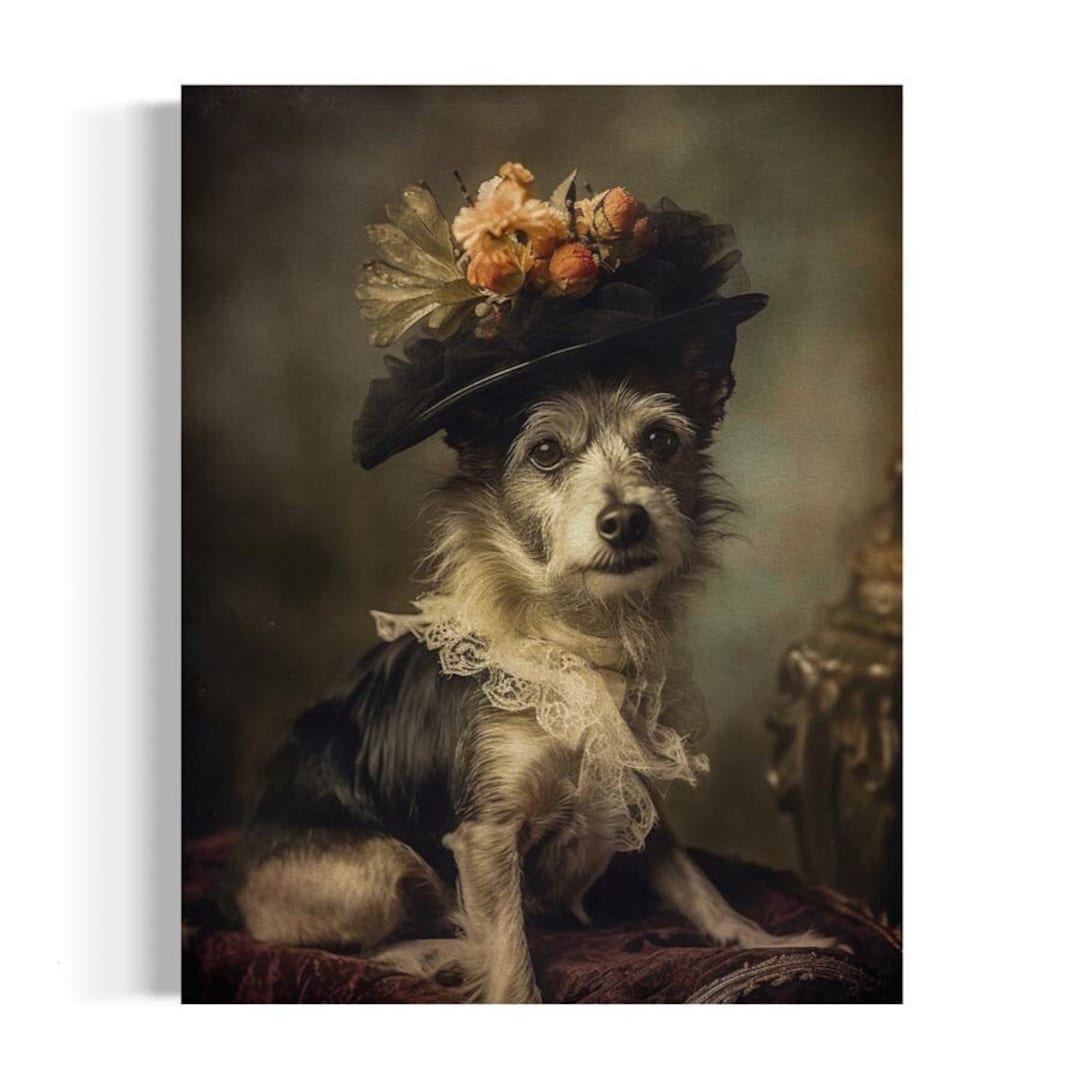 Victorian Dog Oil Painting | Lady in Pink Flower Hat, Anthropomorphic ...