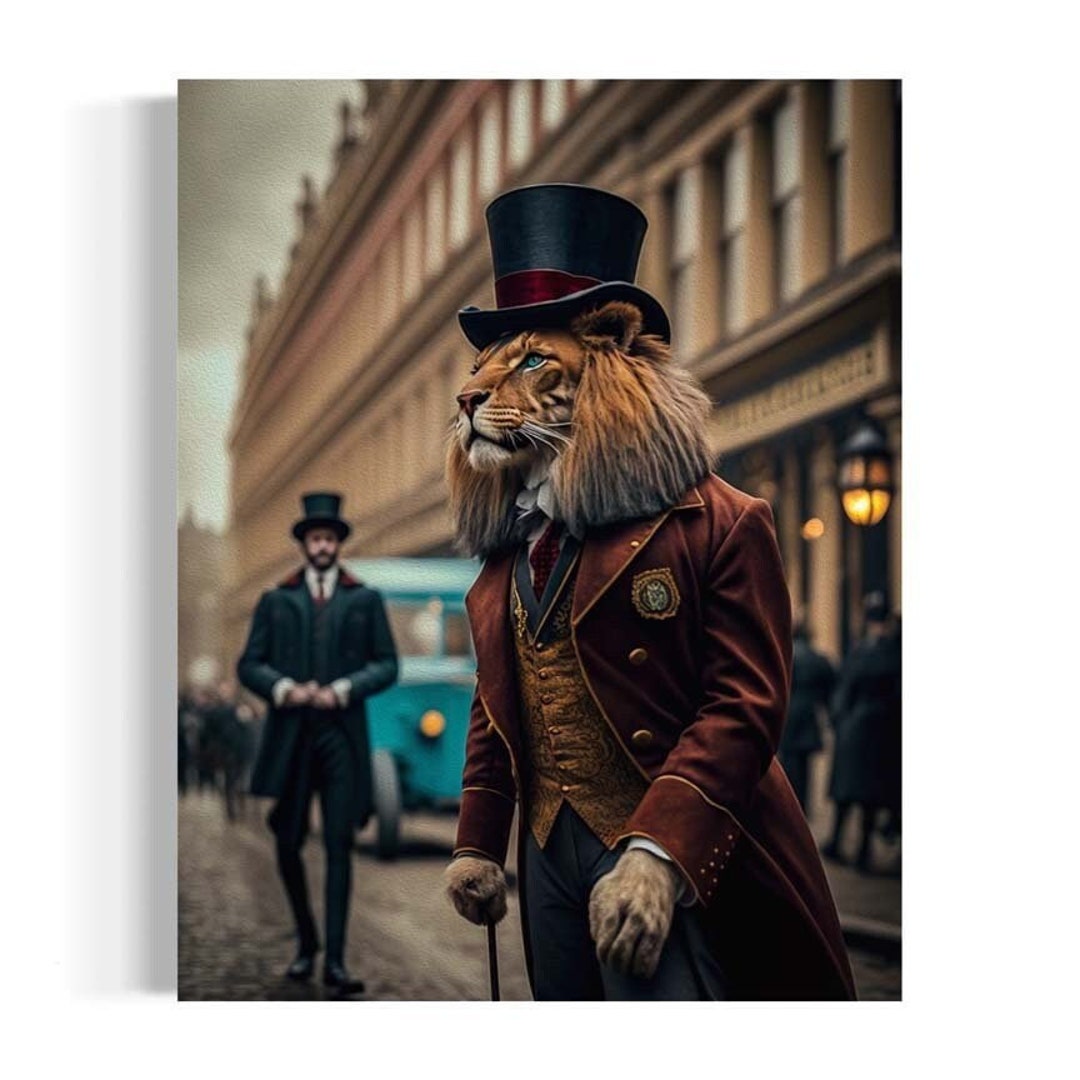 Dandelion the Gentleman Lion Portrait, Victorian Lion Wearing a Top Hat ...