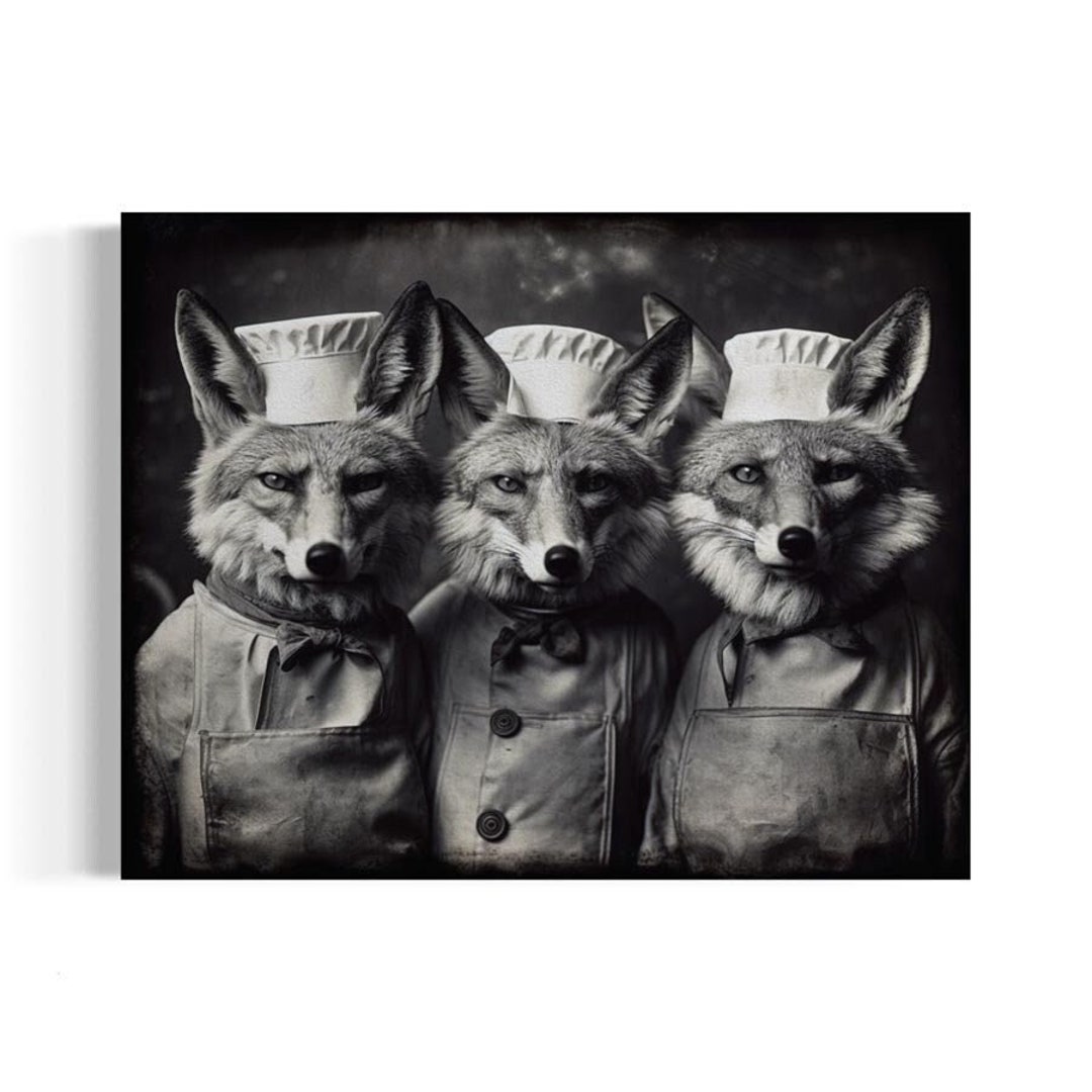 Antique Kitchen Decor | Vintage Fox Chef Photograph Print, Fox Art ...