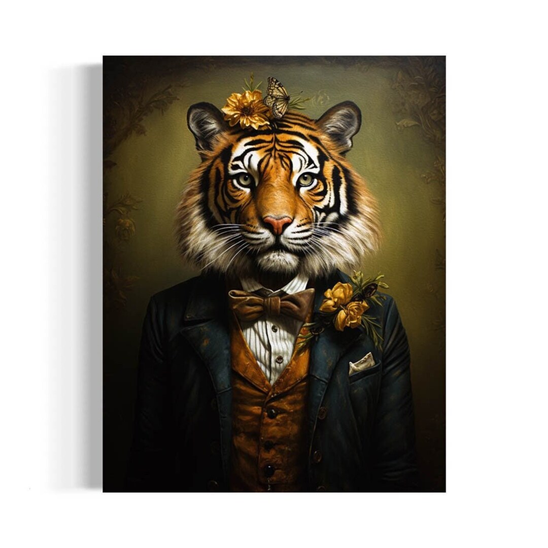Victorian Tiger Wearing a Butterfly Bow Tie Floral Suit, the Gentleman ...