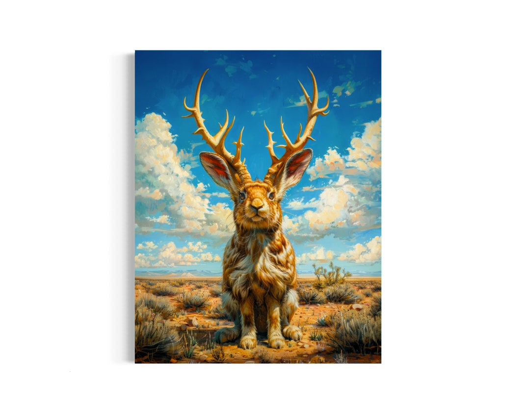 Vintage Jackalope Print, Folklore Rabbit, Desert Cacti Painting ...