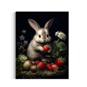 Rabbit Wall Decor, Bunny in Strawberry Field, Cottagecore Kitchen Decor ...