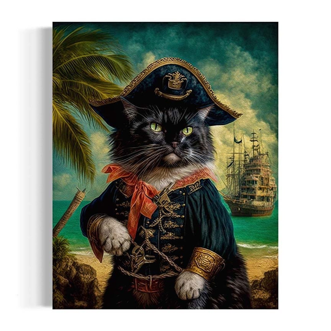 Pirate Sea Captain Cat Painting Cat Wall Art Nautical Wall - Etsy