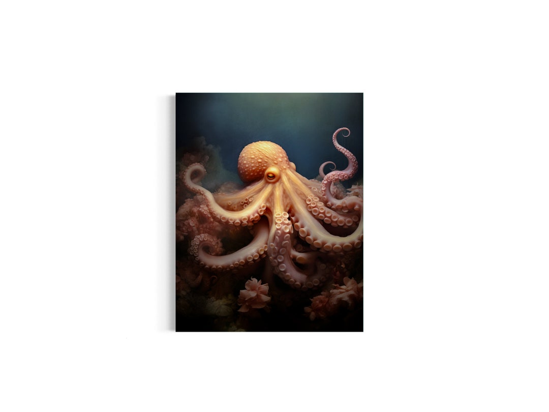 Octopus With Sea Flowers Painting, Victorian Ocean Animal Print, Sea ...
