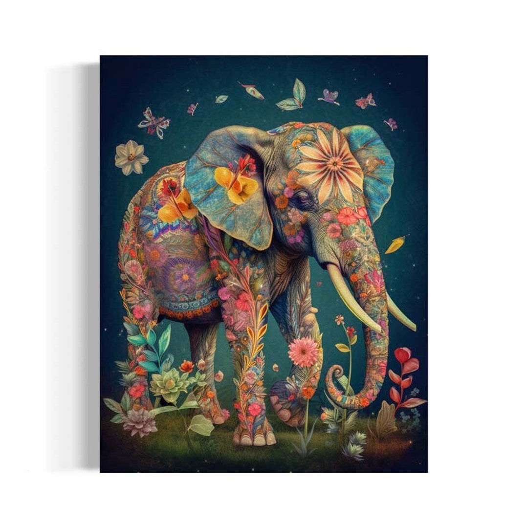 Elephant Wall Decor | Elephant Folk Art Print, Animal Tapestry Wall Art ...