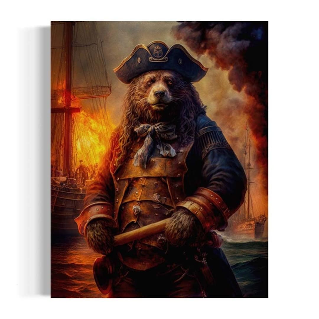 Pirate Sea Captain Bear Painting, Bear Wall Art, Nautical Wall Decor ...