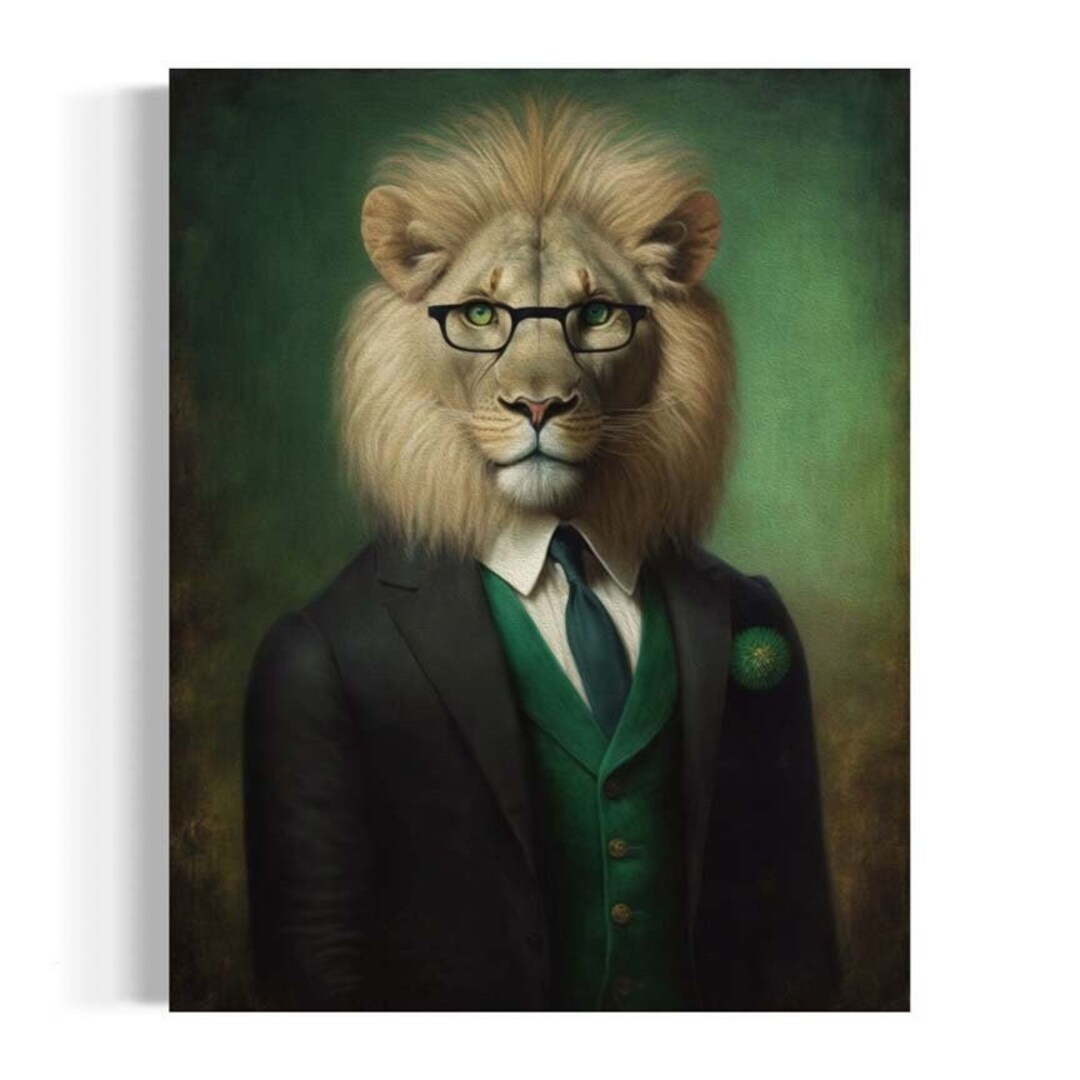 Professor Lion Portrait | Vintage Lion Painting, Anthropomorphism Oil ...