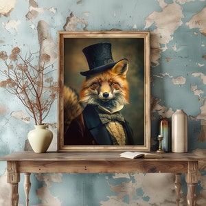 Gentleman Fox Vintage Portrait, Victorian Fox Wearing a Top Hat ...