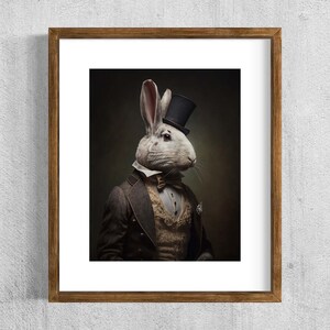 Fancy Rabbit Vintage Portrait, Victorian Rabbit Painting, Whimsical ...