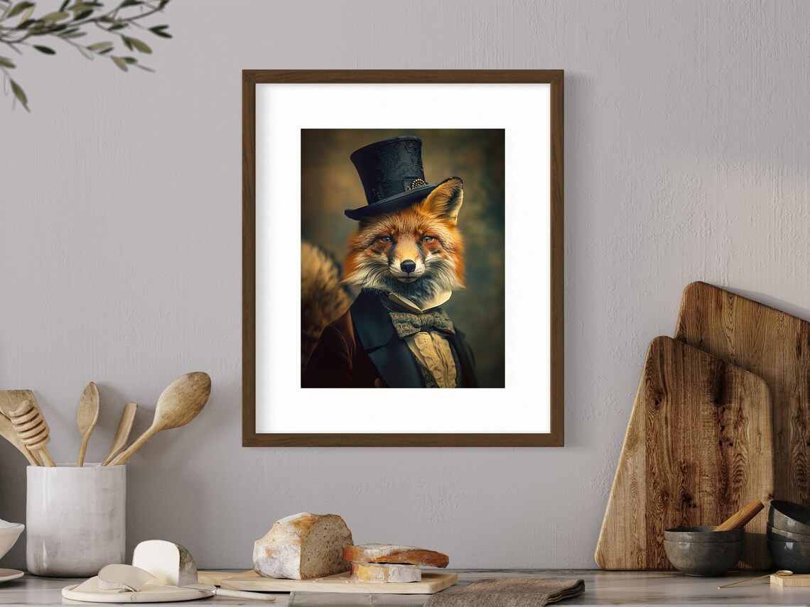 Gentleman Fox Vintage Portrait, Victorian Fox Wearing a Top Hat ...