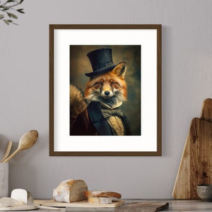 Gentleman Fox Vintage Portrait, Victorian Fox Wearing a Top Hat ...