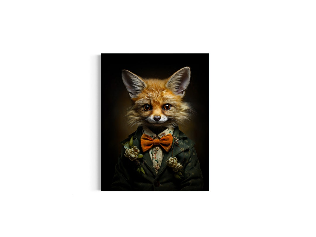 Victorian Fox Wearing a Suit Painting, Gentleman Red Fox Vintage ...