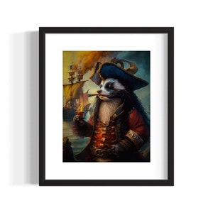 Captain Black Beard Pirate Wall Decor Racoon Painting, Racoon Wall Art, Animals in Clothes Decor ...