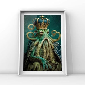 Kraken King Vintage Royal Portrait, Victorian Octopus Painting, Ocean ...