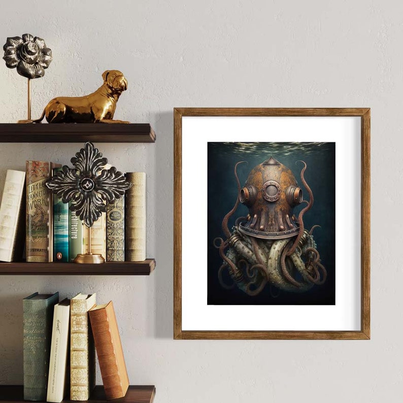 Victorian Octopus Painting Kraken Sea Diver Ocean Art - Etsy