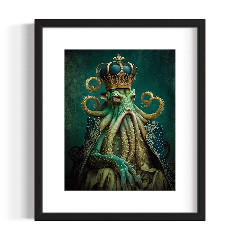 Kraken King Vintage Royal Portrait, Victorian Octopus Painting, Ocean ...