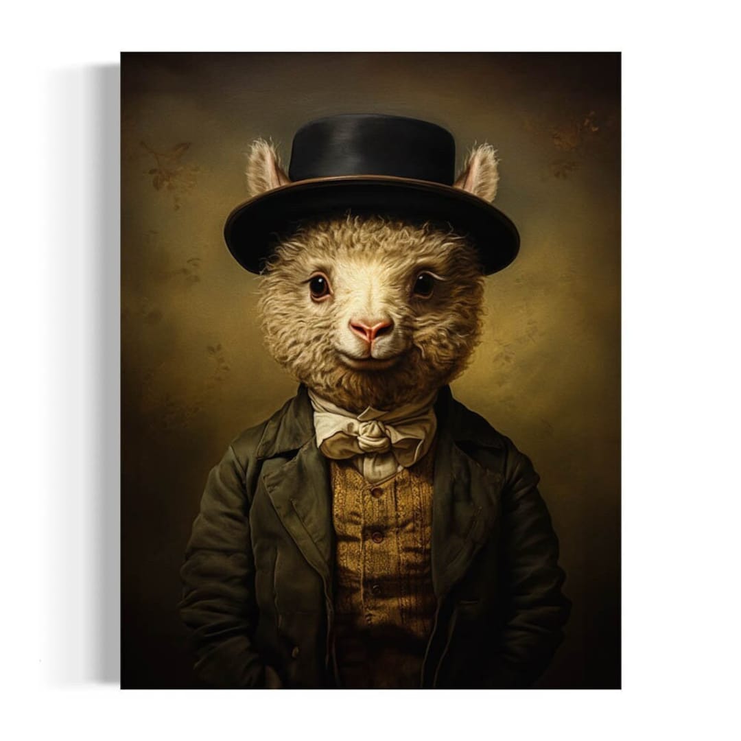 Gentleman Lamb Antique Portrait Wall Art, Sheep Artwork, Farm Animal ...