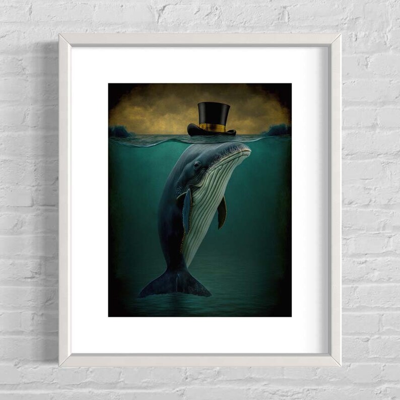 Gentleman Whale Portrait, Victorian Whale Painting, Ocean Animal Print ...