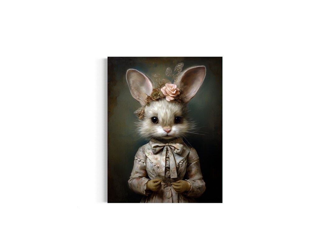Victorian White Rabbit Painting, June Bunny Vintage Portrait, Whimsical ...