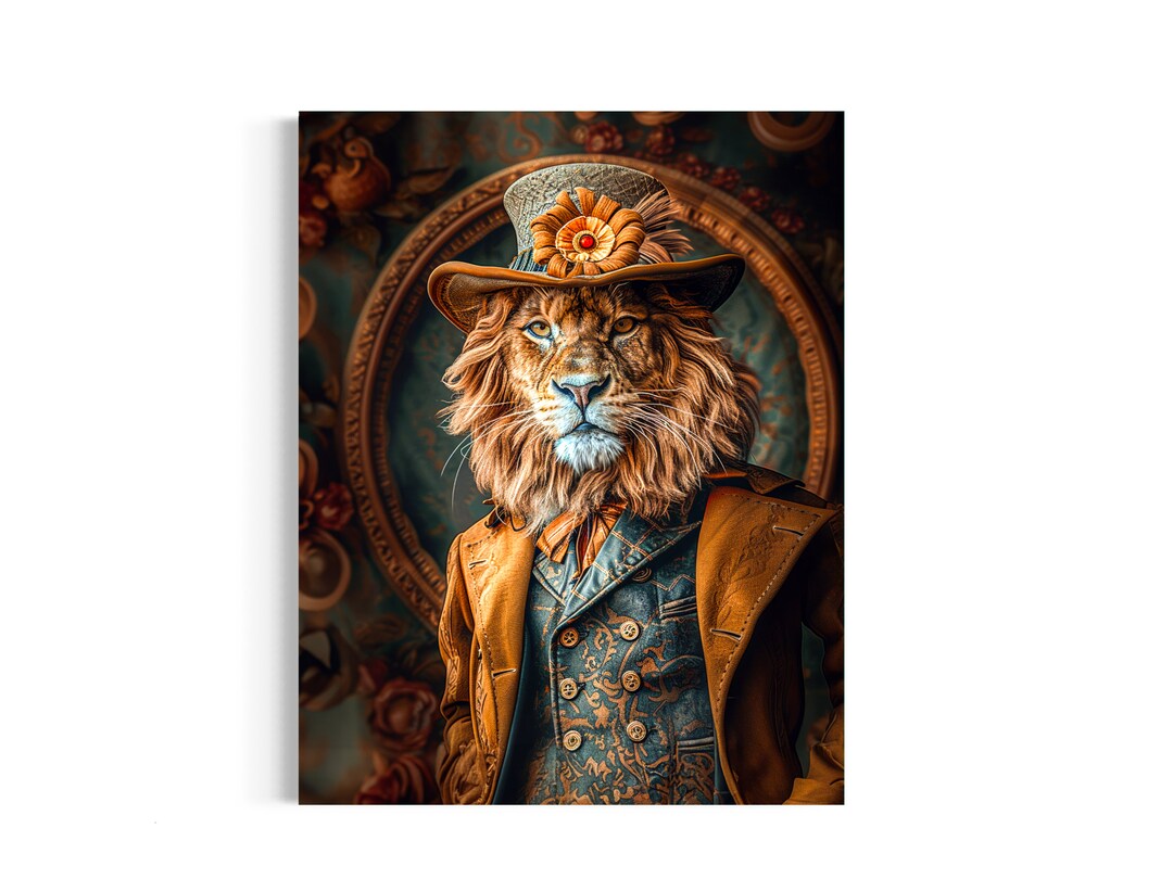 The Gentleman Lion Royal Portrait | Victorian Lion Wearing a Top Hat ...