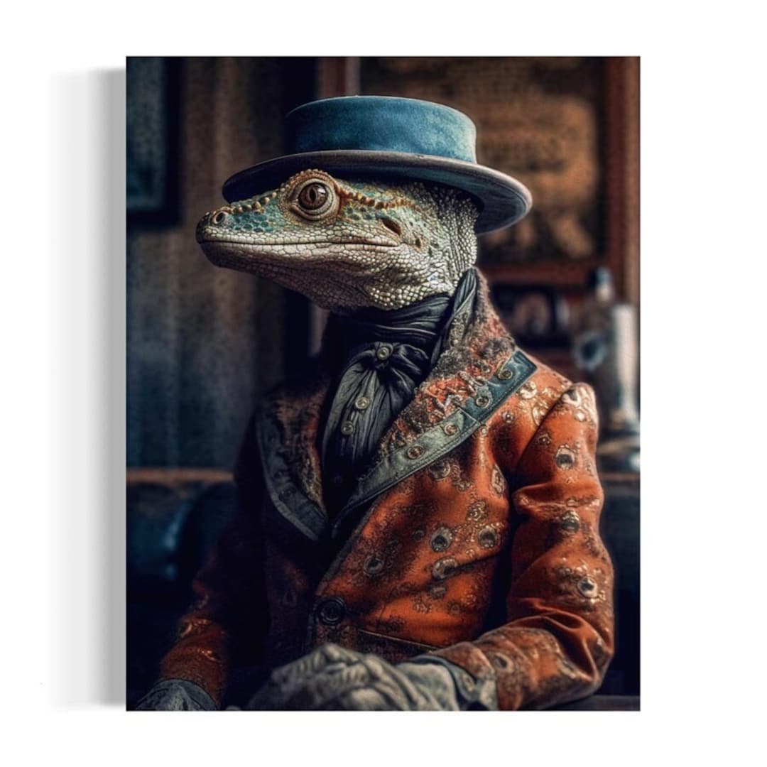 Gothic Victorian Lizard in Top Hat Painting | Lizard Vintage Portrait ...