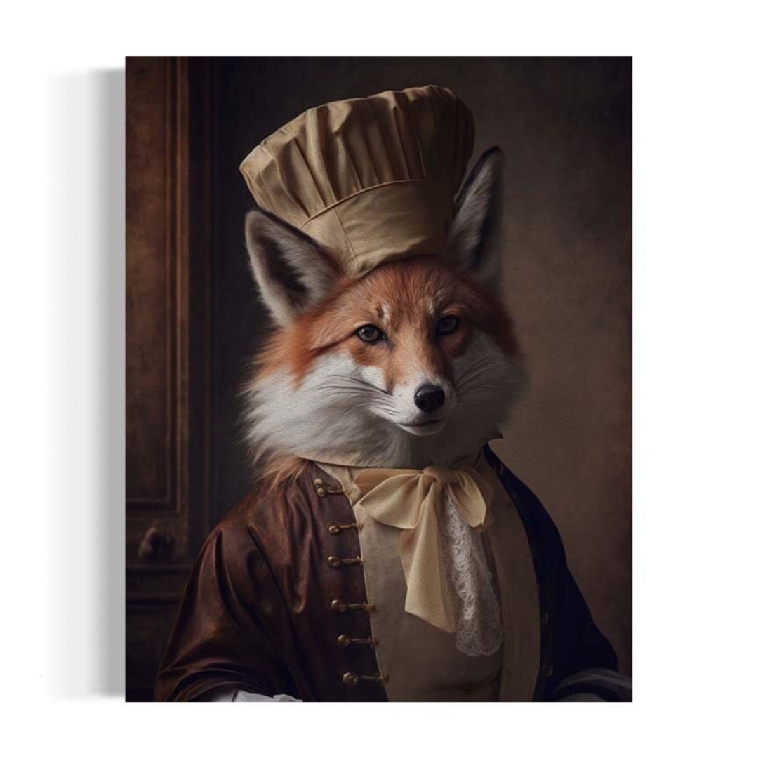 Vintage Fox Chef Painting Antique Fox Dutch Oil Painting - Etsy