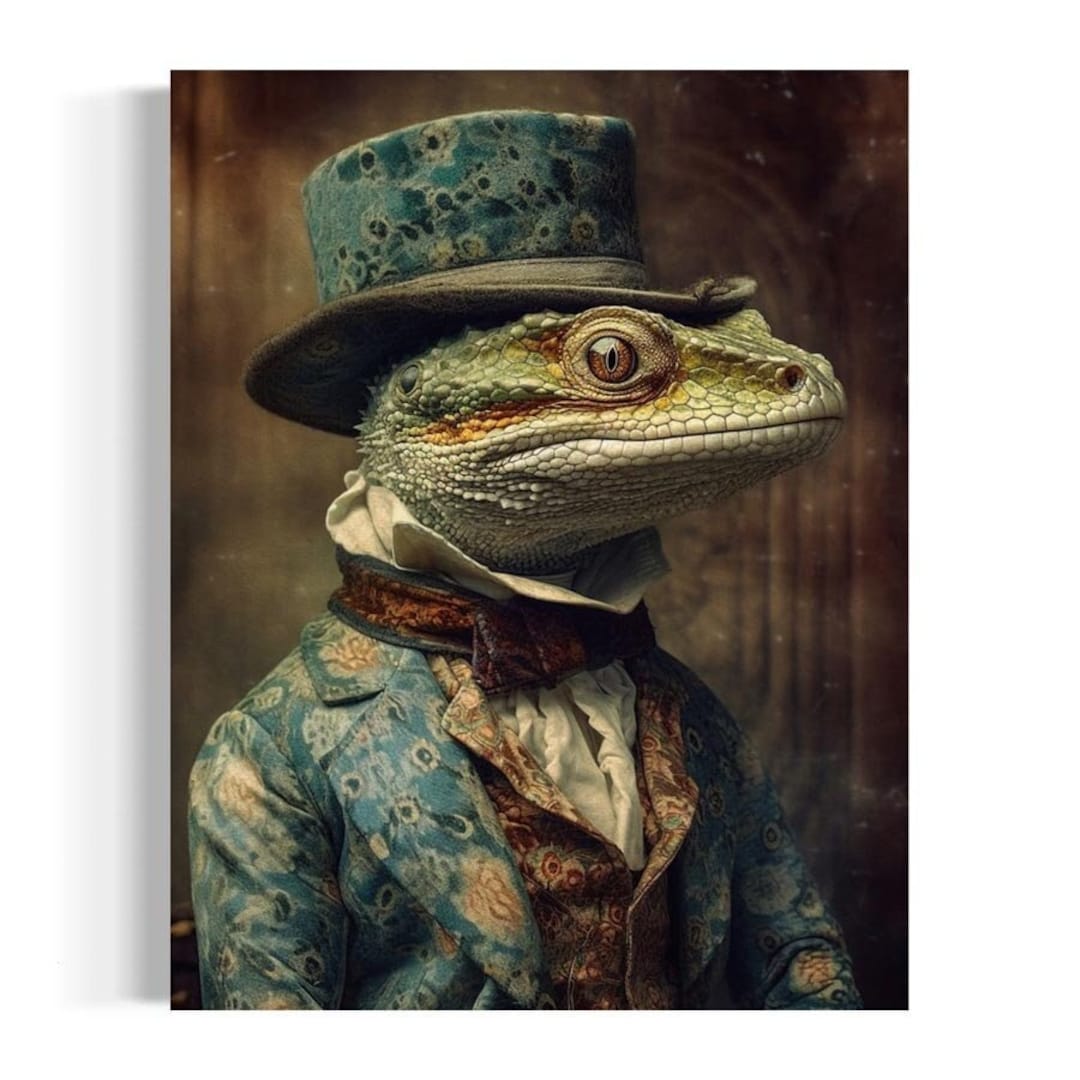 Lizard Vintage Portrait Print | Gothic Victorian Lizard in Top Hat ...