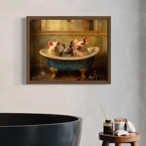Pigs in the Bathtub Oil Painting | Funny Bathroom Wall Art, Cute Pig ...