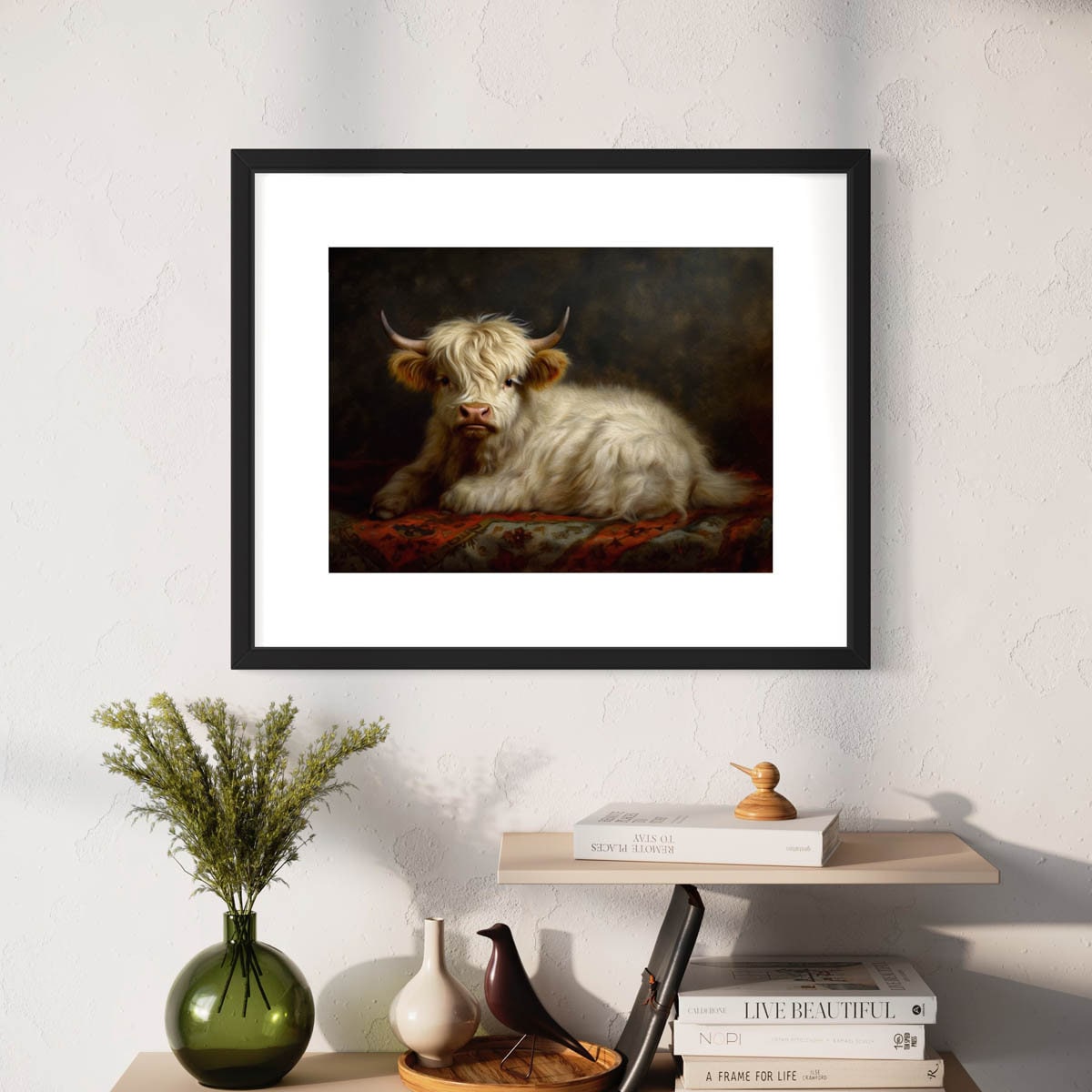 Highland Cow Wall Art Print, Baby Cow Decor, White Calf in Pendleton ...