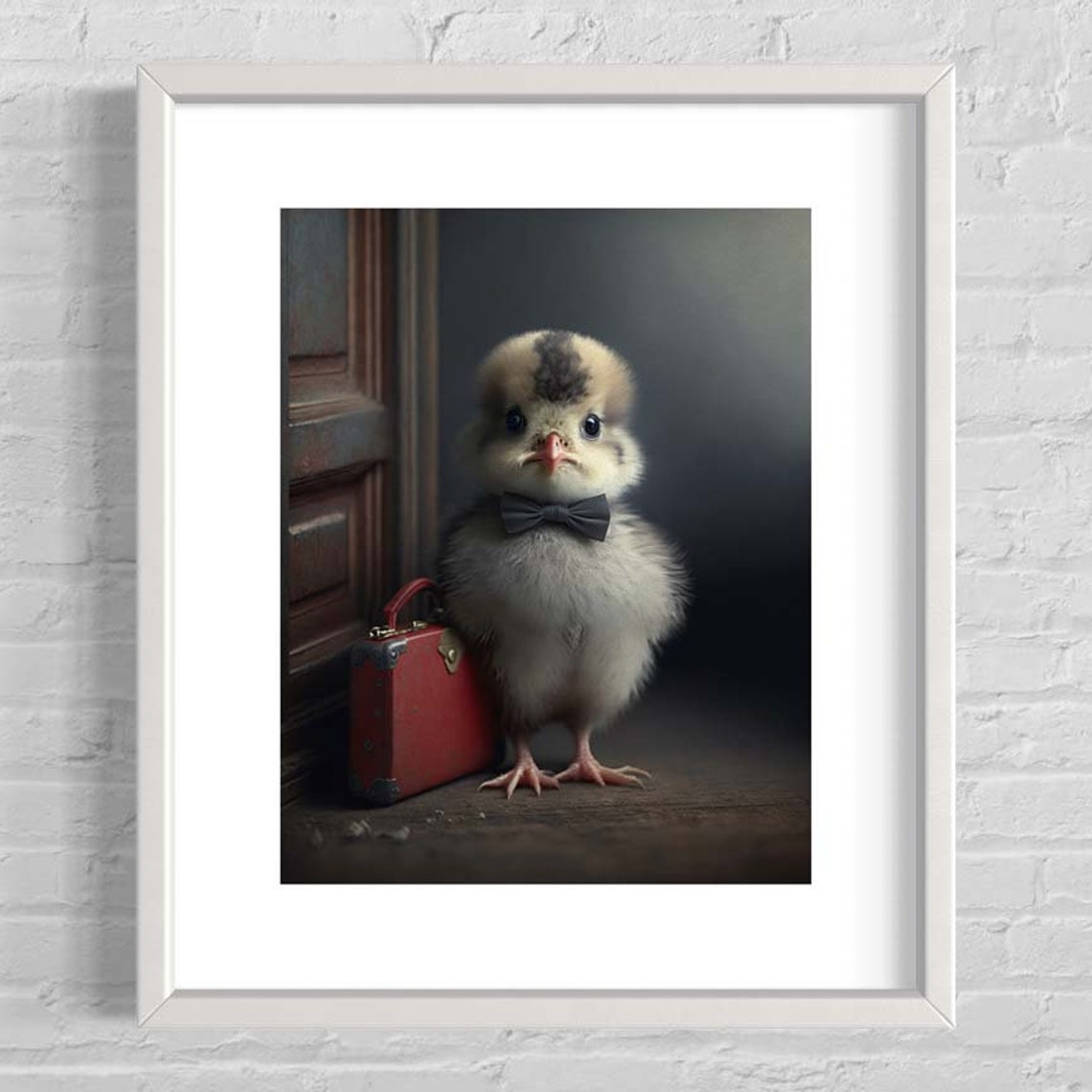Vintage Chick Print, Baby Chicken With Suitcase, Eclectic Animal Art ...