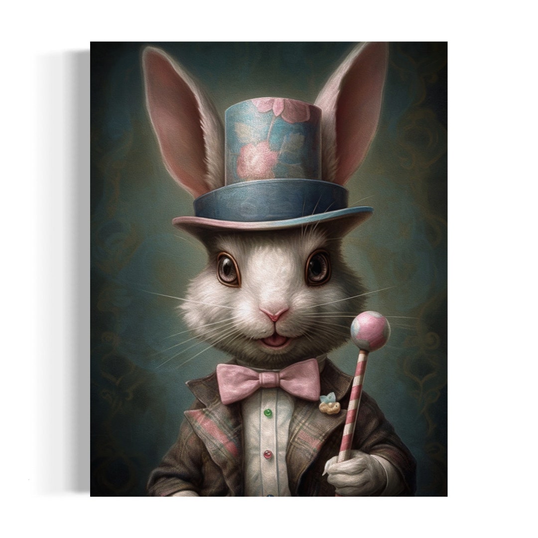 Rabbit Pop Surrealist Oil Painting Easter Bunny Wall Art - Etsy
