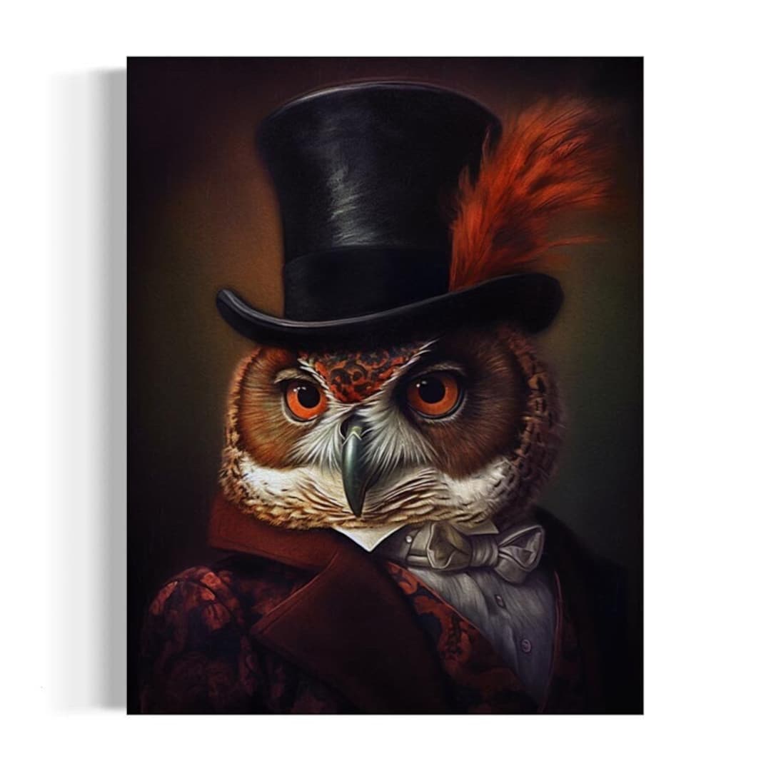 Victorian Owl Painting | Gentleman Red Owl Vintage Portrait, Barn Owl ...