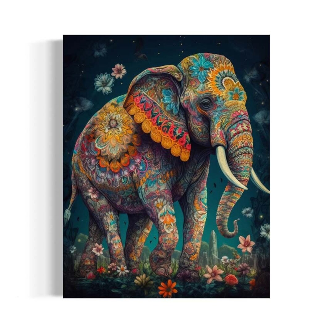 Elephant Folk Art Print | Elephant Wall Decor, Animal Tapestry Wall Art ...