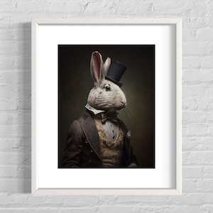 Fancy Rabbit Vintage Portrait, Victorian Rabbit Painting, Whimsical ...