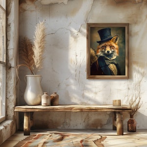 Gentleman Fox Vintage Portrait, Victorian Fox Wearing a Top Hat ...