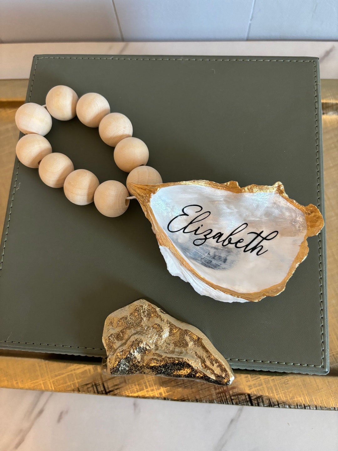 WOOD BEAD Oyster Shell Personalized Place Cards BULK, Favors, Ring ...