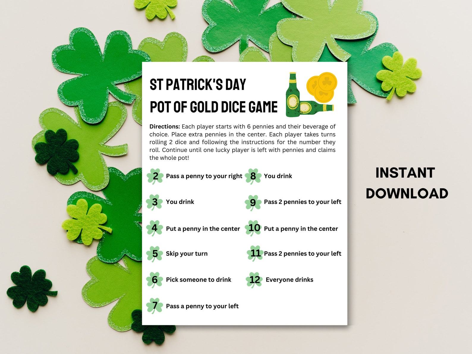 St Patrick's Day Drinking Dice Game | St Patrick's Day Adult Drinking ...