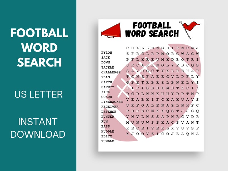 INSTANT DOWNLOAD Football Word Search Super Bowl Party Game - Etsy