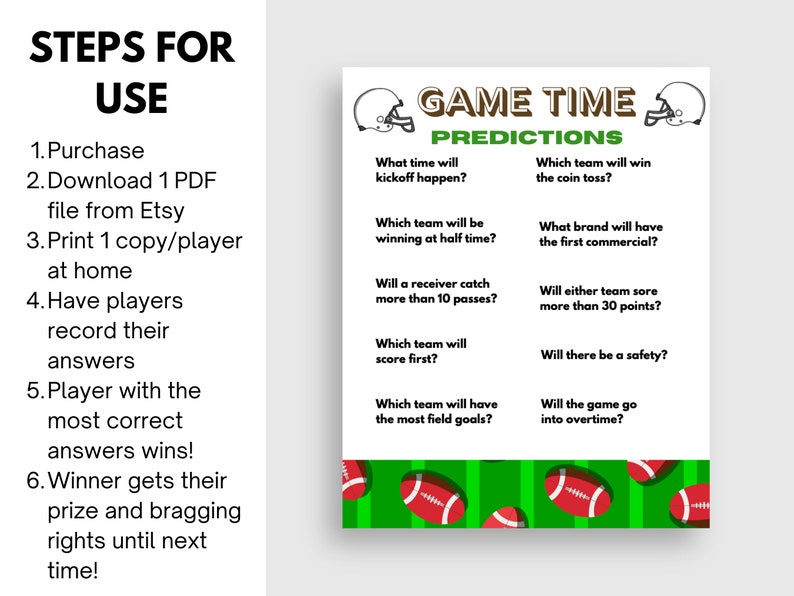INSTANT DOWNLOAD Super Bowl Predictions, Super Bowl Party Game, Chiefs ...