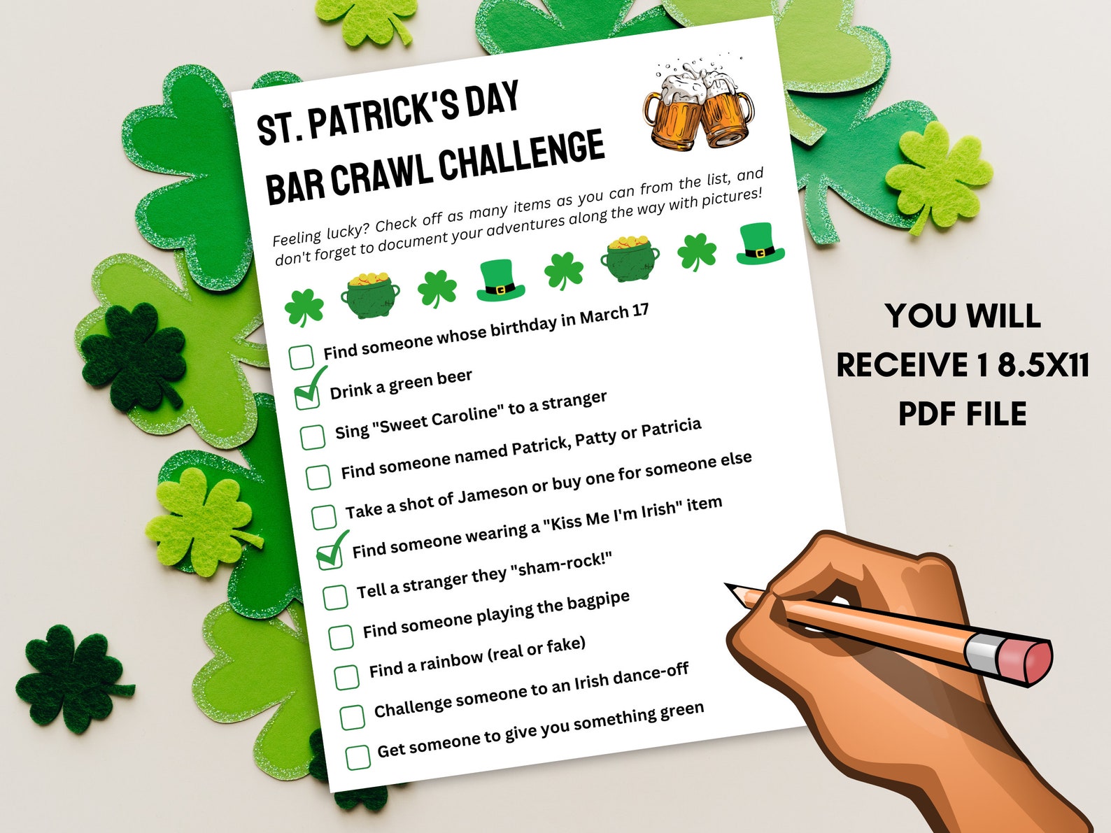 St Patrick's Day Bar Crawl Scavenger Hunt Printable Game | St Patrick's ...