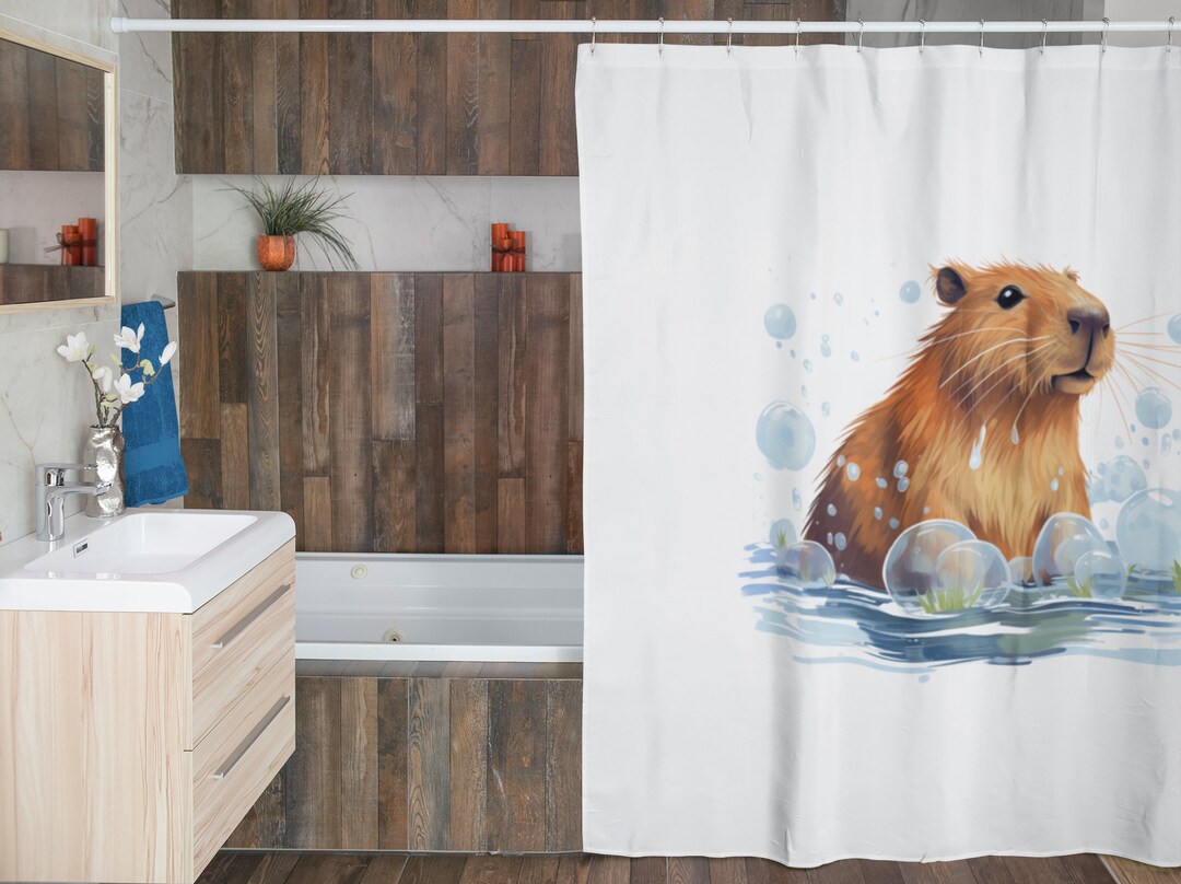 Capybara Shower Curtain Fun Bubble Bath Curtain Funny Bathroom Decor ...