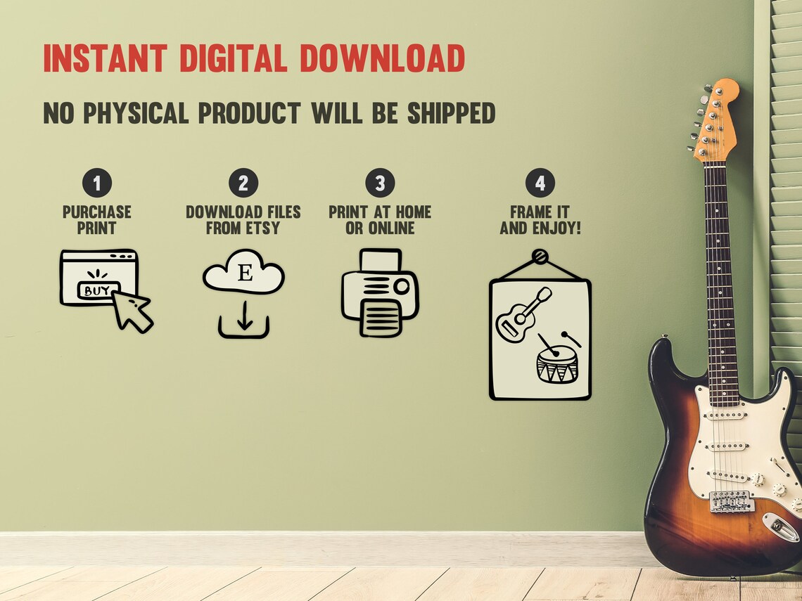 Electric Guitar Poster, Guitar Print, Musical Instrument Artwork, Wall ...