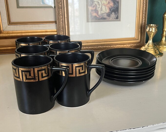 Versace Pattern Coffee Cup Black & Gold Set of 6 | Greek Key Tea Cups ...