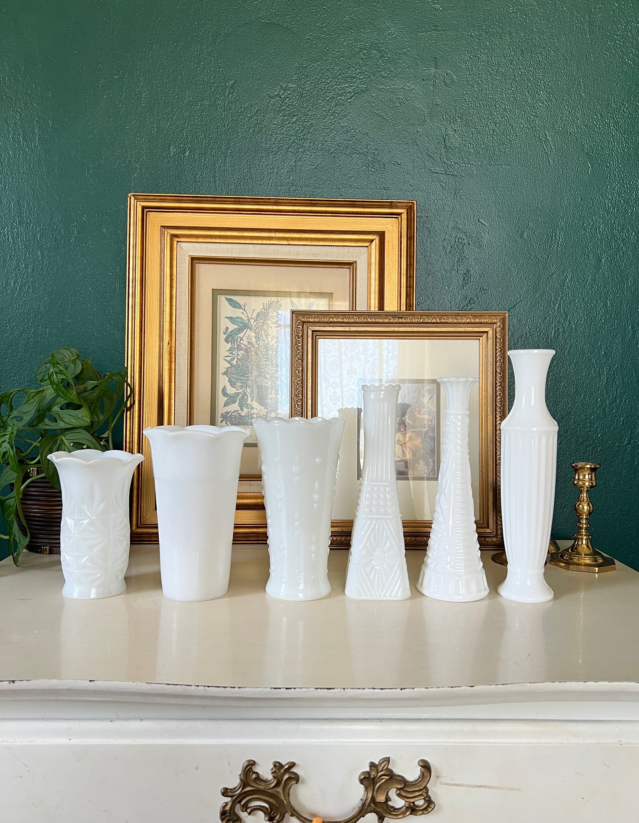 Vintage Milk Glass Bud Vases White Wedding Bridal Unique Cut Hobnail ...