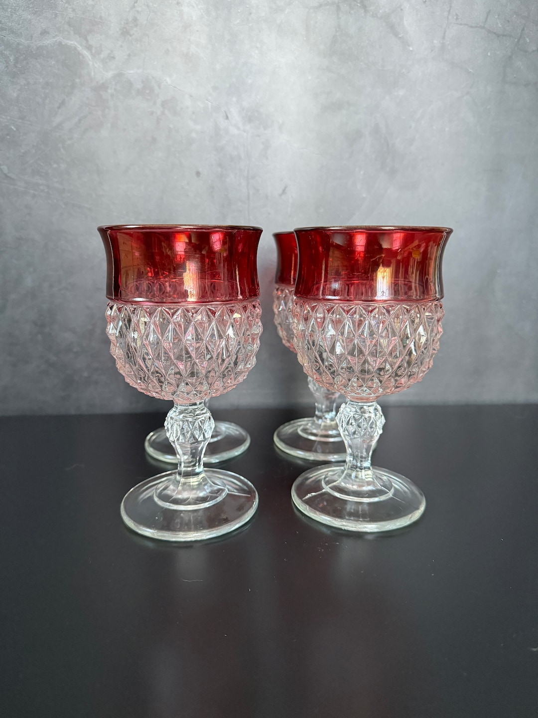 Ruby Red Flash Whitehall MCM Cubist Glass, Wine Goblet With Stem Great ...