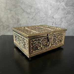 Antique Metal Chest Box Golden Bronze Very Heavyweight With Flowers ...