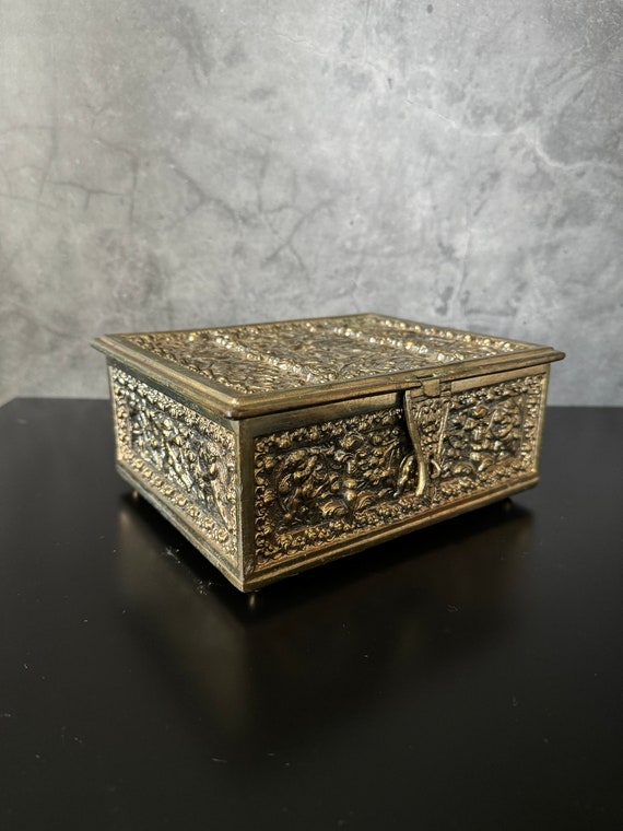 Antique Metal Chest Box Golden Bronze very Heavyweigh… - Gem