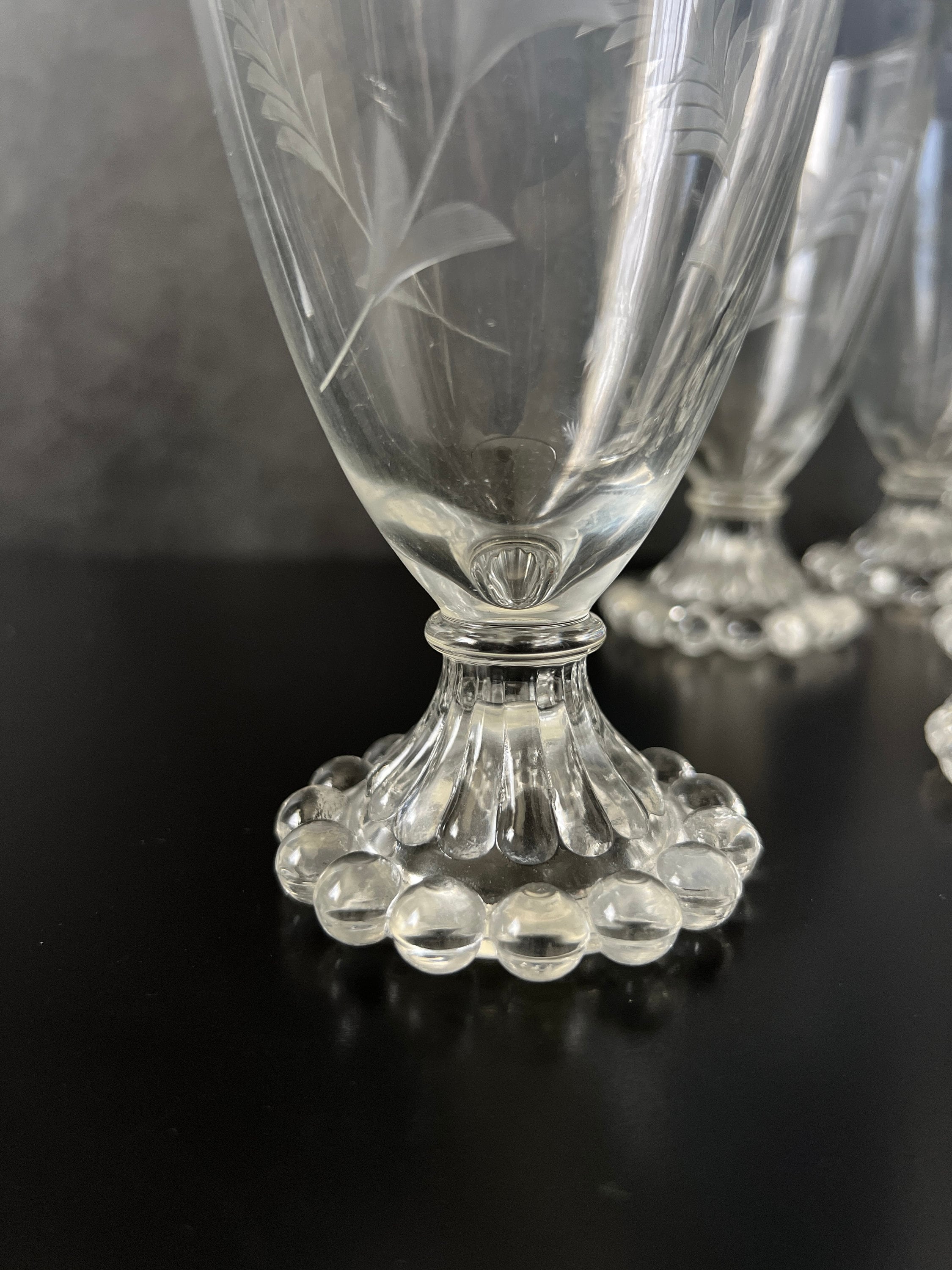 Vintage Tropical Palm Leaf Etched Glass Unique Anchor Hocking boopie Berwick Goblets Set of 5 C ...