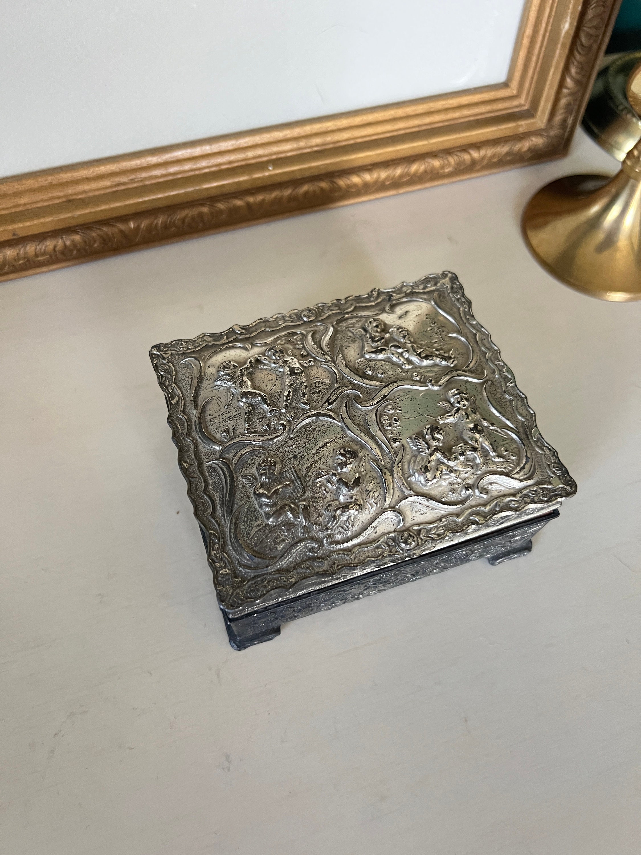 Vintage Flowers & Cherubs Japanese Silver Plated Keepsake, Trinket ...